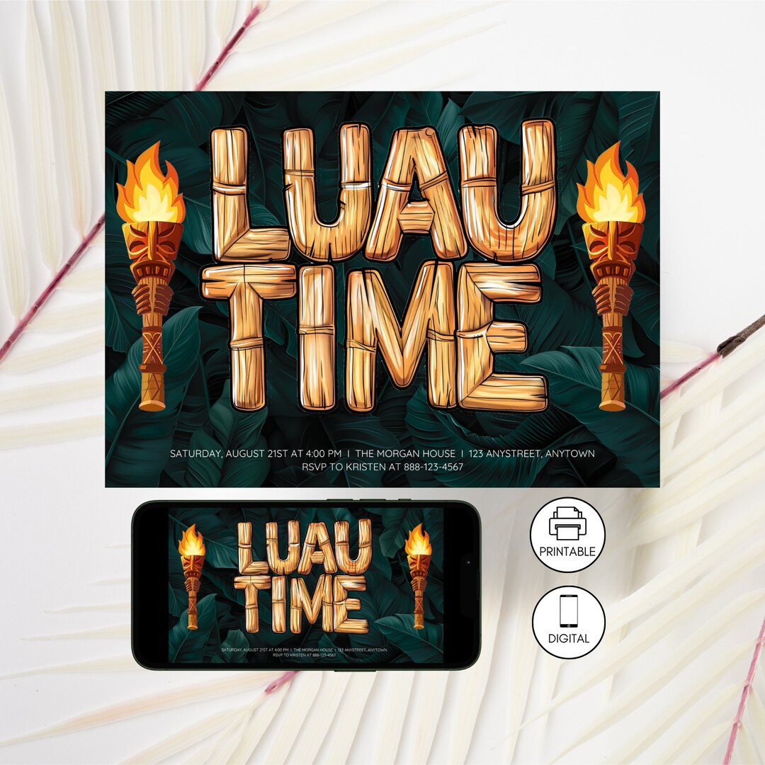 Luau Party Flyer Template, Tropical Tiki Torch Hawaiian Theme Summer ...