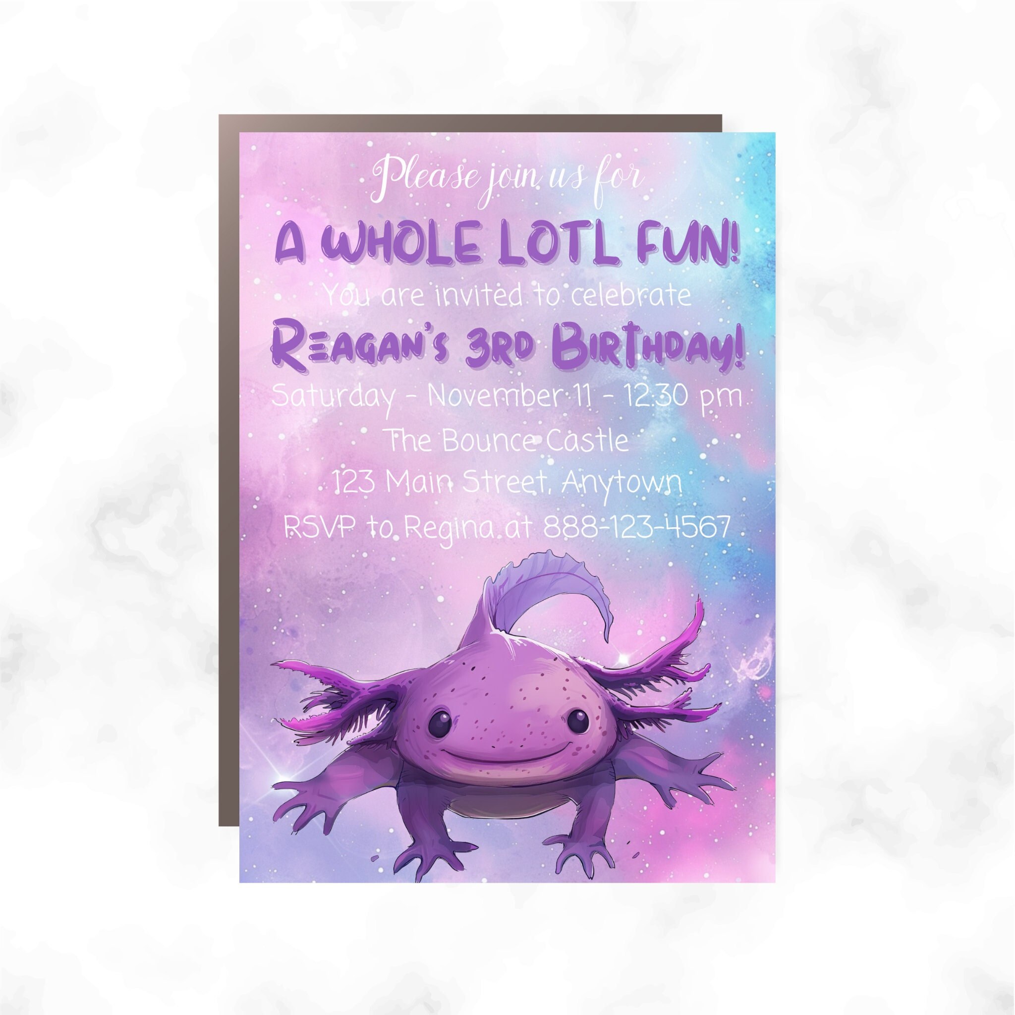 Invitación de cumpleaños de Axolotl para niñas / Tema espacial Galaxy ...