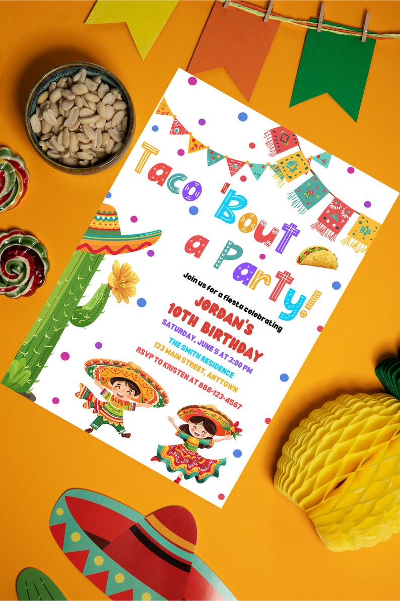 Mexican Theme Party Invitation Template, Birthday Celebration, Cactus ...