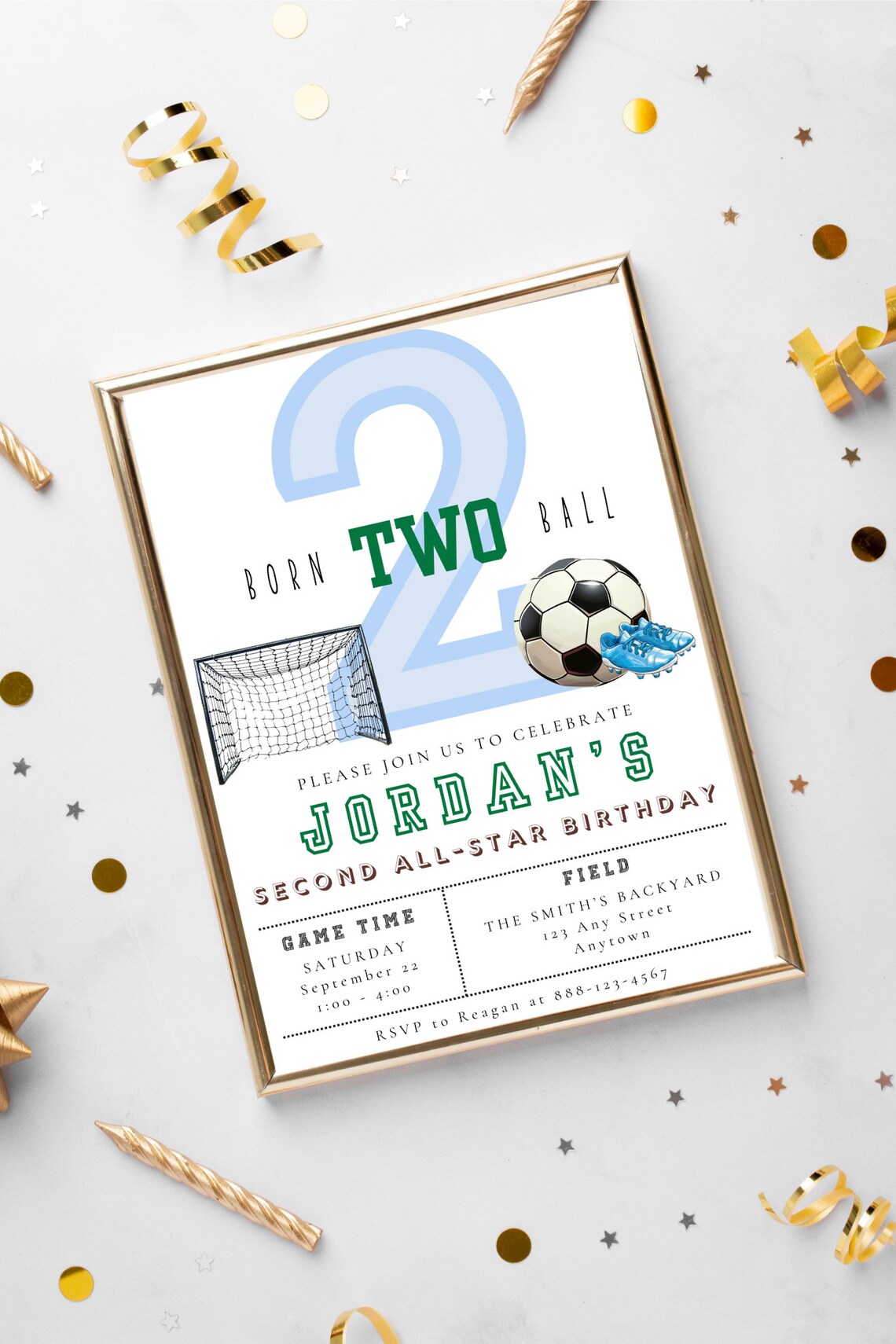 Born 2 Ball Second Birthday Soccer Invitation Template, Instant ...