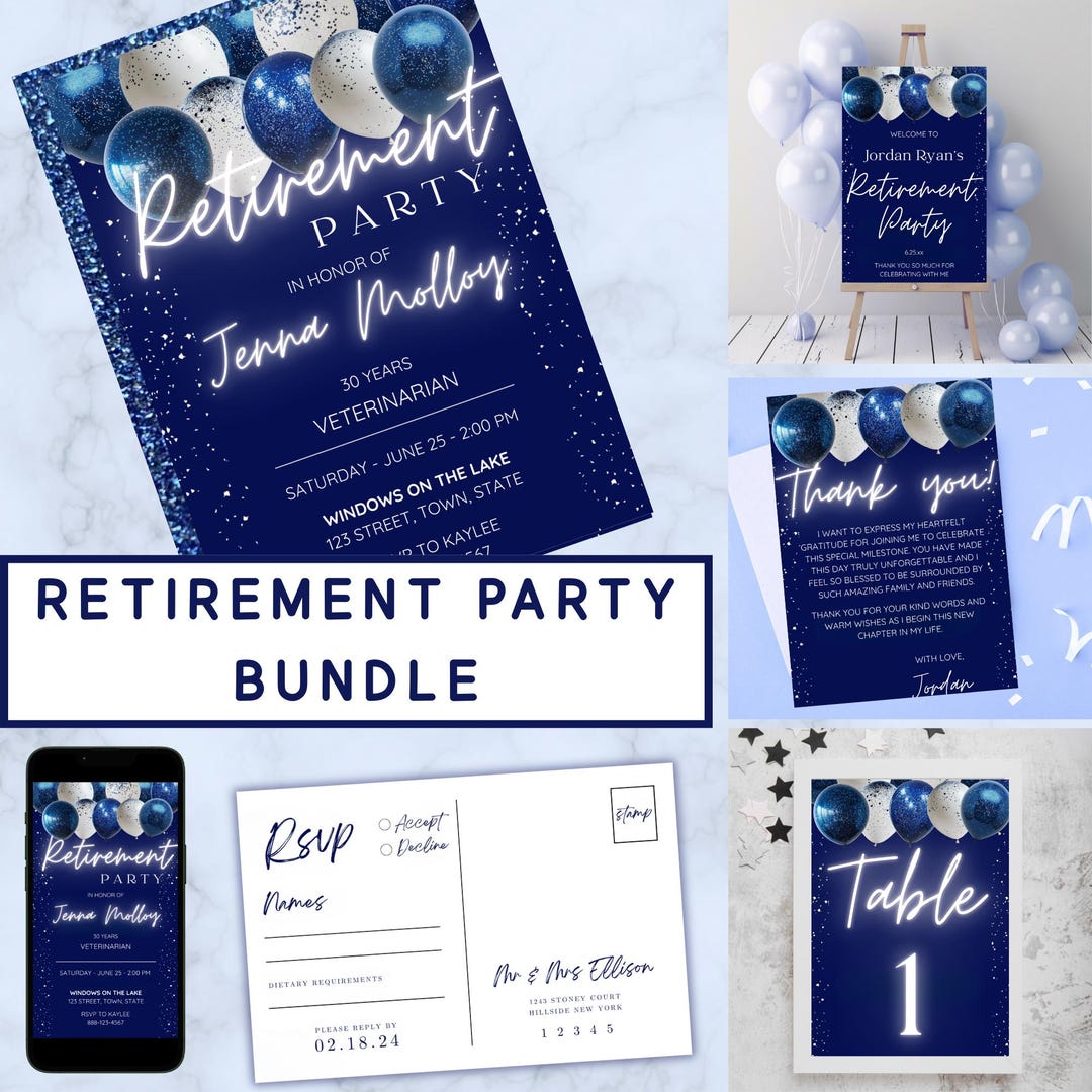 Retirement Party Invitation Bundle Template, Cheers Announcement ...
