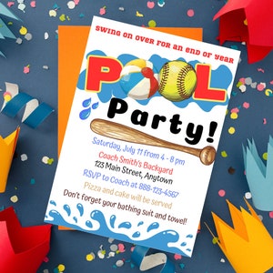 End of Season Softball Team Pool Party Invite | BBQ Celebration ...