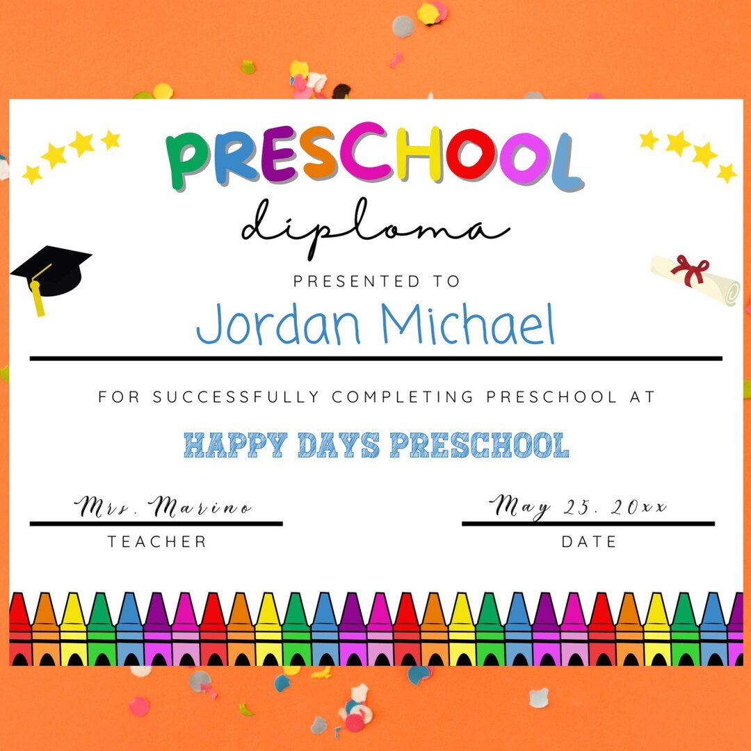 Preschool Graduation Diploma Certificate, Editable Teacher Resource ...