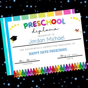 Preschool Graduation Diploma Certificate, Editable Teacher Resource ...