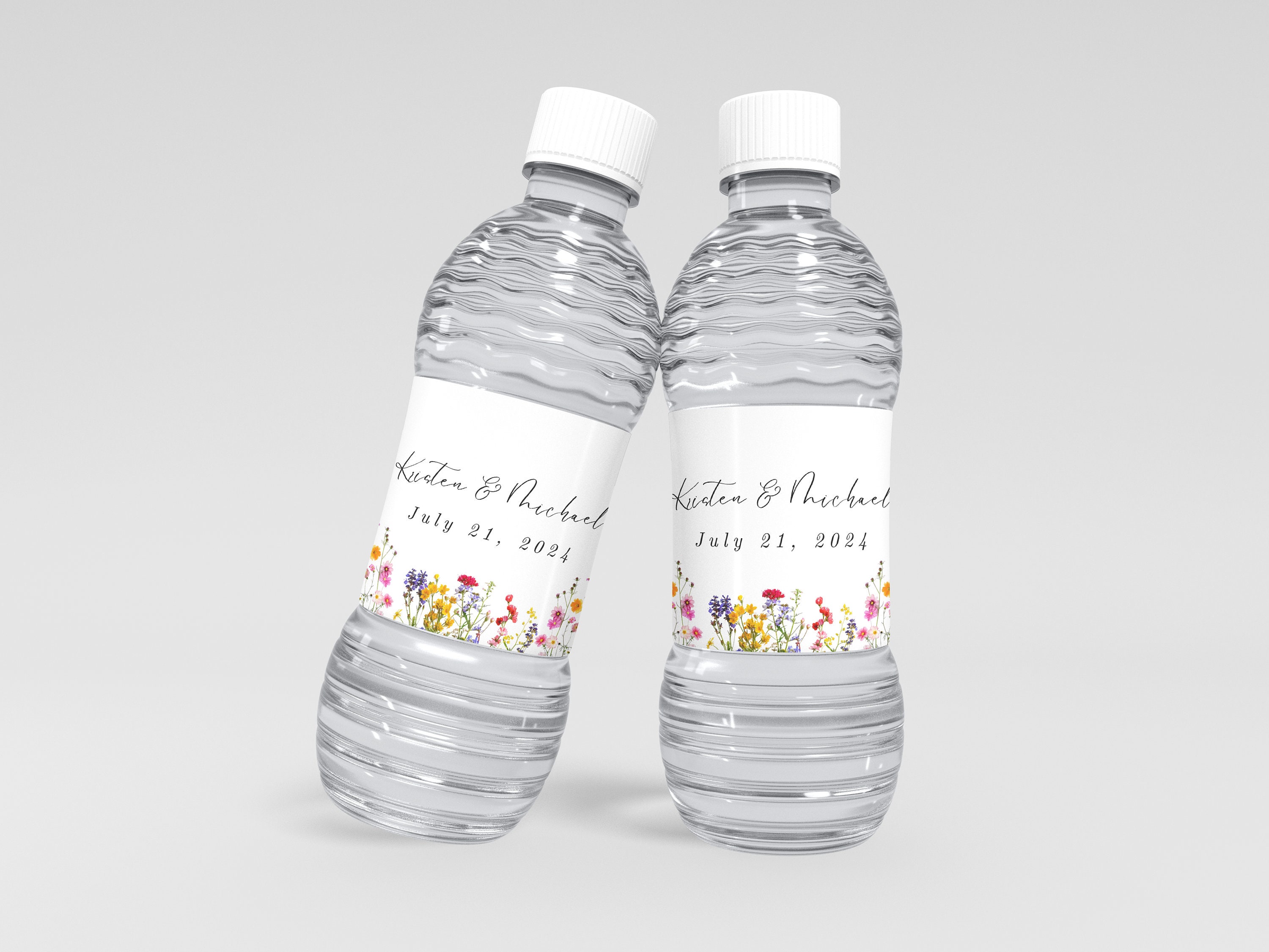 Wildflower Wedding Water Bottle Label, Printed Floral Labels, Editable ...