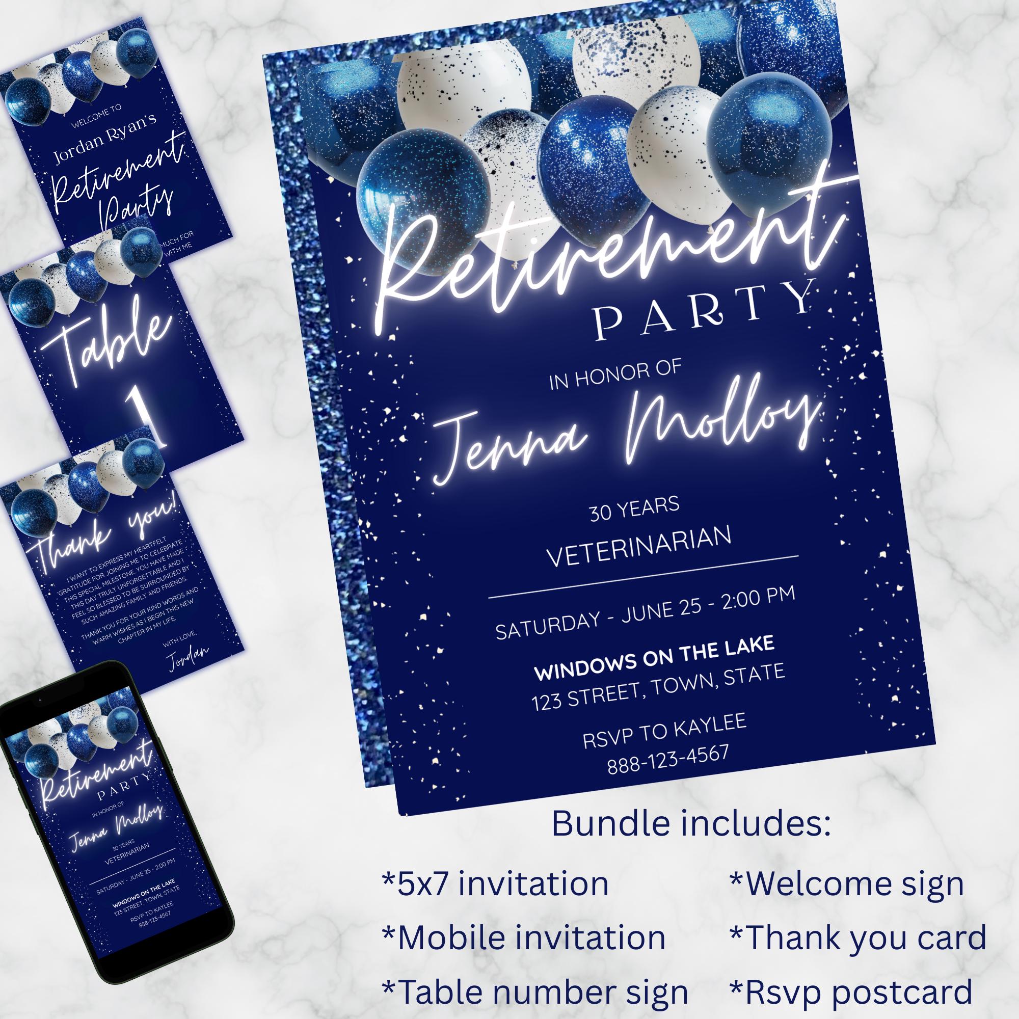 Retirement Party Invitation Bundle Template, Cheers Announcement ...
