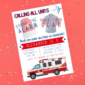 First Responders Birthday Party Invitation, EMT Ambulance Theme ...