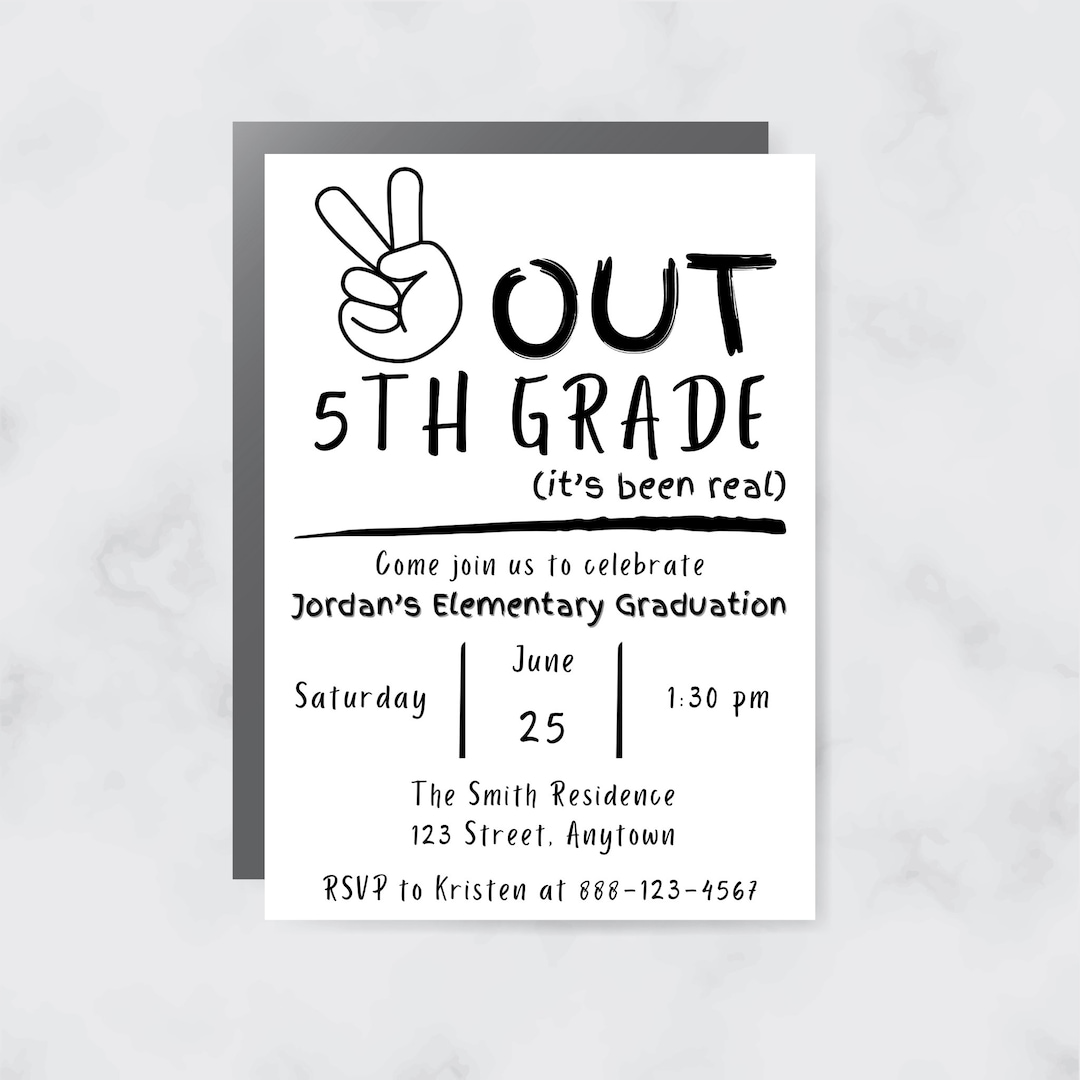 Elementary School Graduation Invitation Peace Out Editable Party Invite ...