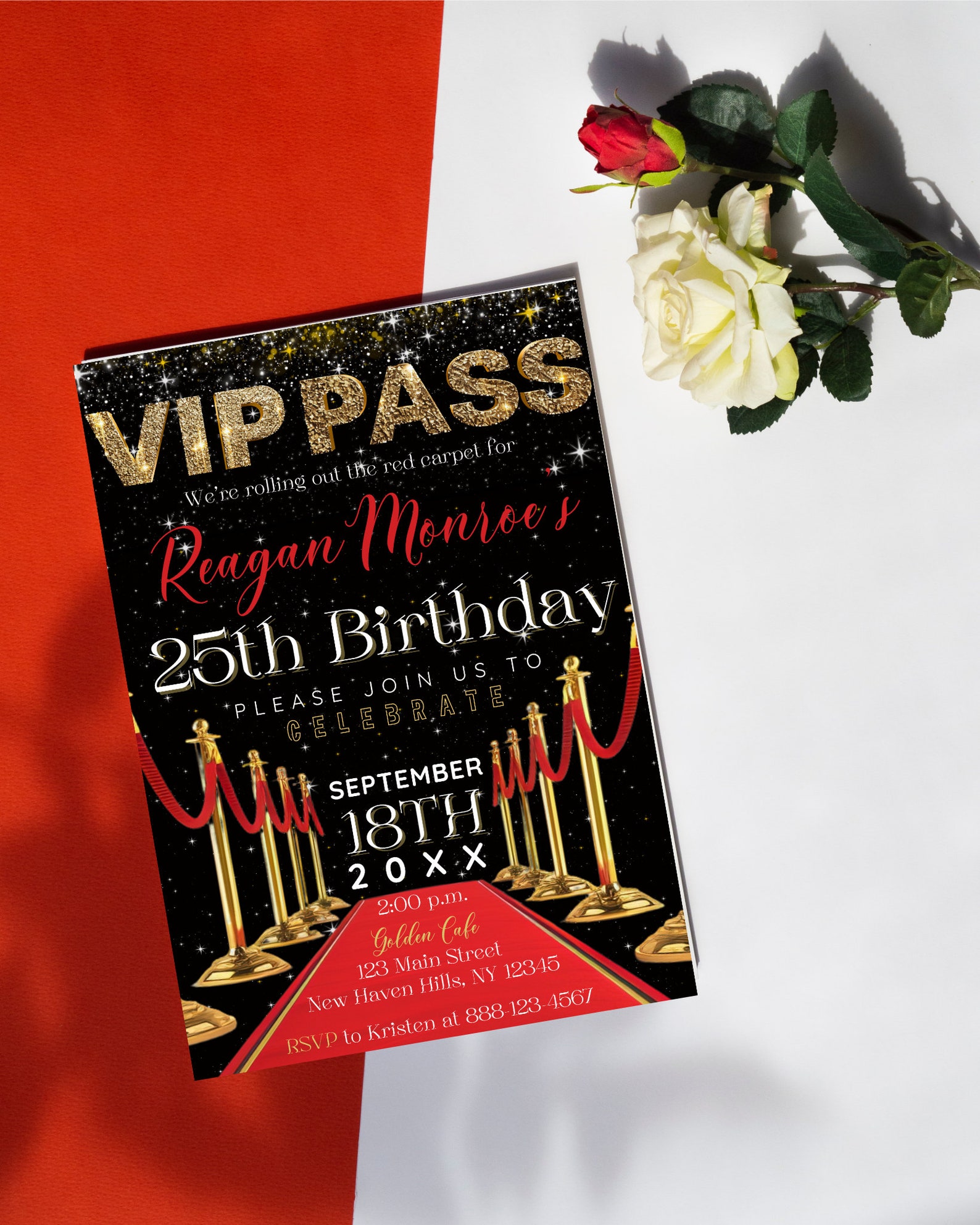 Red Carpet Invite | Hollywood Theme Party | Birthday Invitation | Red ...