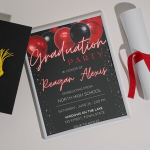 Black & Red Graduation Invite Grad Announcement Grad Party Invitations ...
