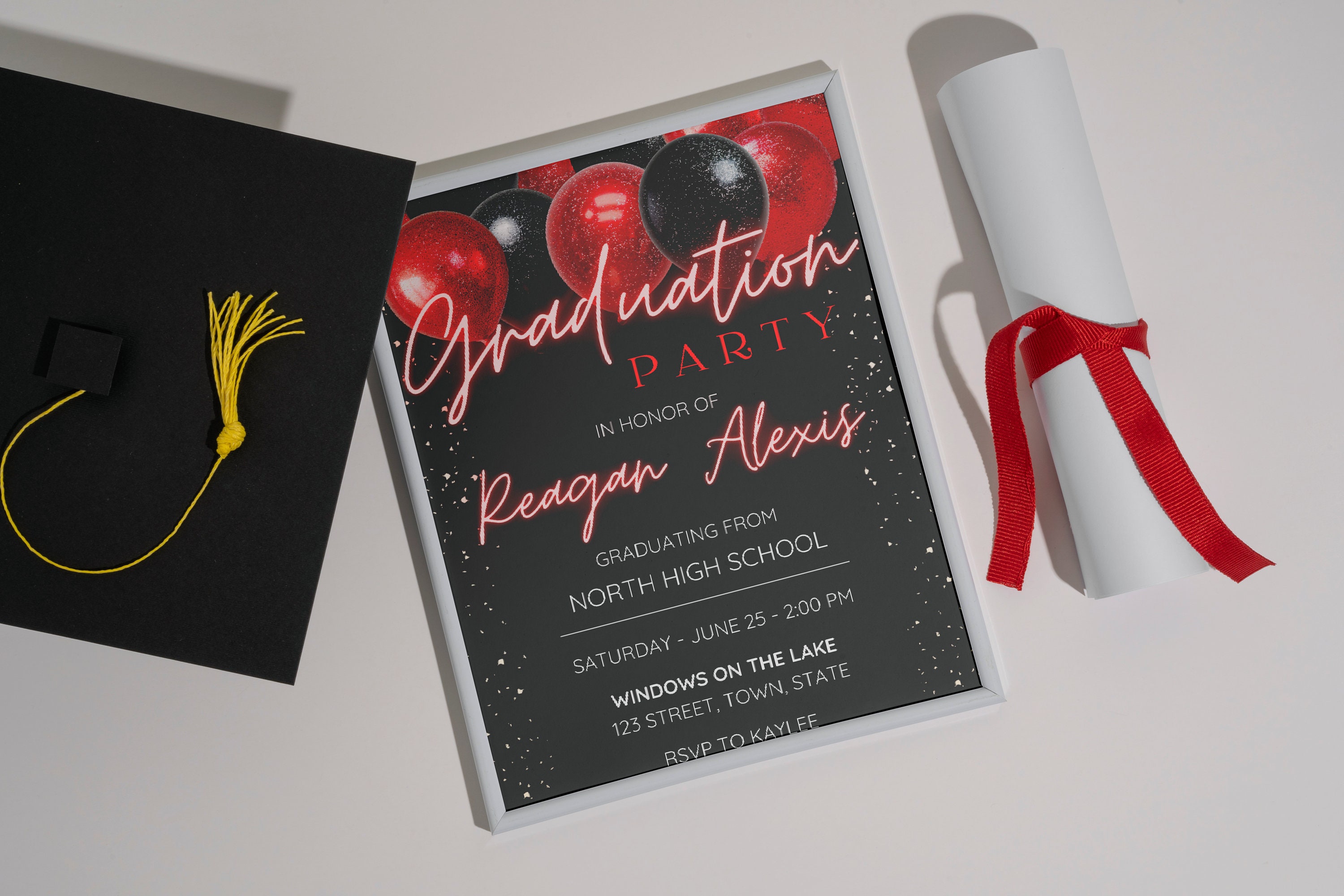 Black & Red Graduation Invite Grad Announcement Grad Party Invitations ...