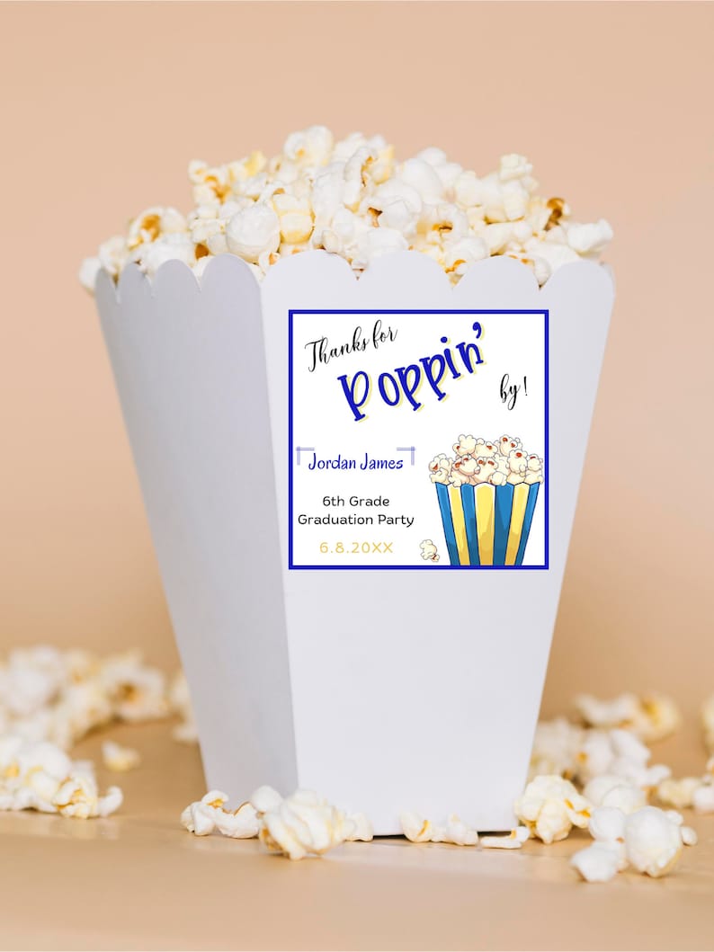 Thanks for Poppin' by Popcorn Bag Favor Label, Baby Shower Stickers ...