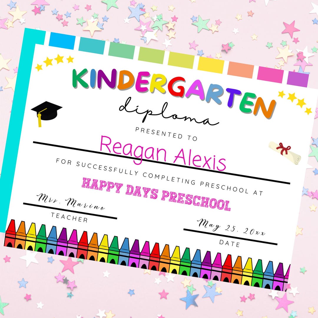 Kindergarten Graduation Diploma Certificate, Editable Teacher Resource ...