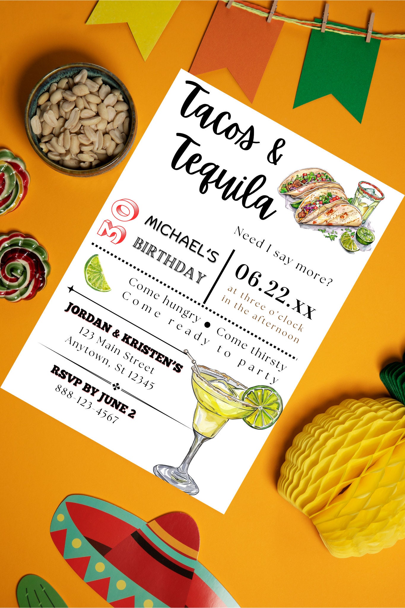 Tacos and Tequila Party Invitation Template, Margarita Invite, Birthday ...