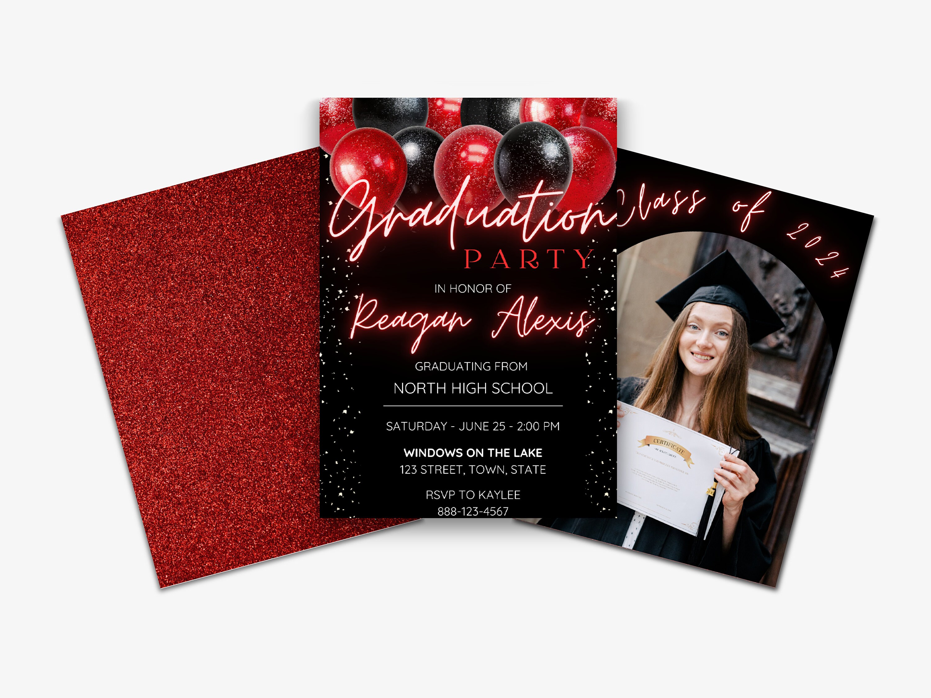 Black & Red Graduation Invite Grad Announcement Grad Party Invitations ...