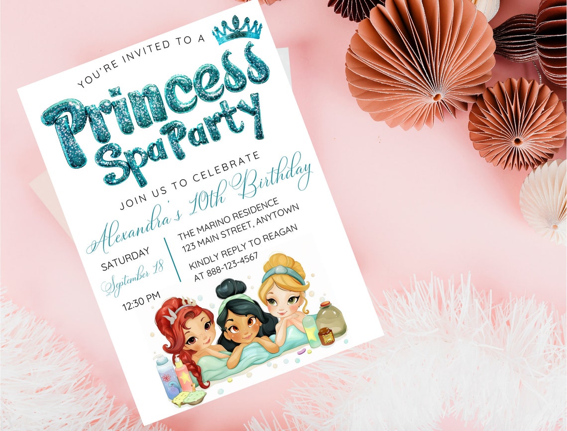 Princess Spa Party Birthday Invitation, Pamper Party Editable Invite ...