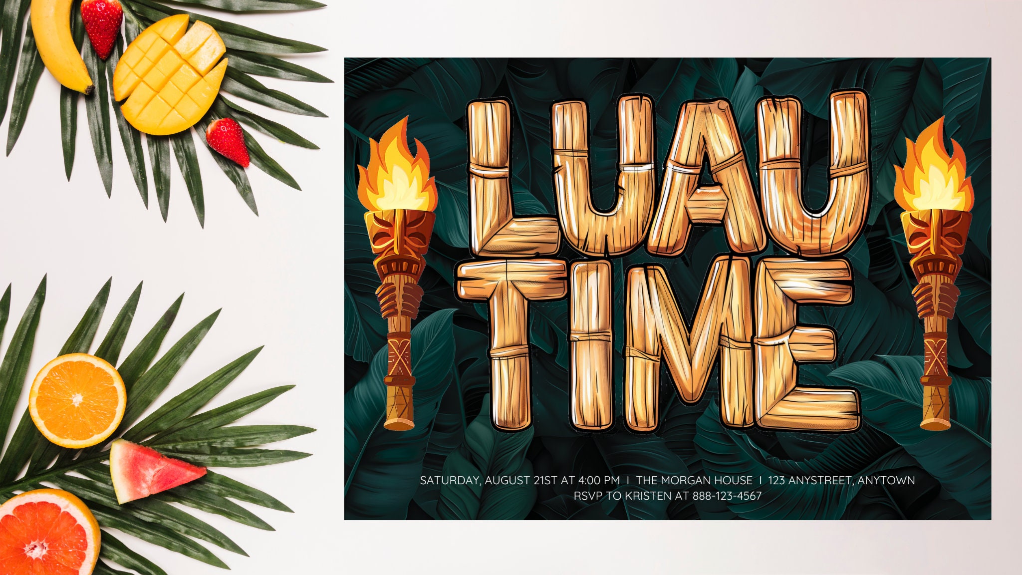 Luau Party Flyer Template, Tropical Tiki Torch Hawaiian Theme Summer ...