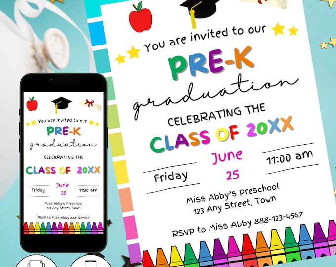 Kindergarten Graduation Ceremony Editable Invitation, Instant Download ...