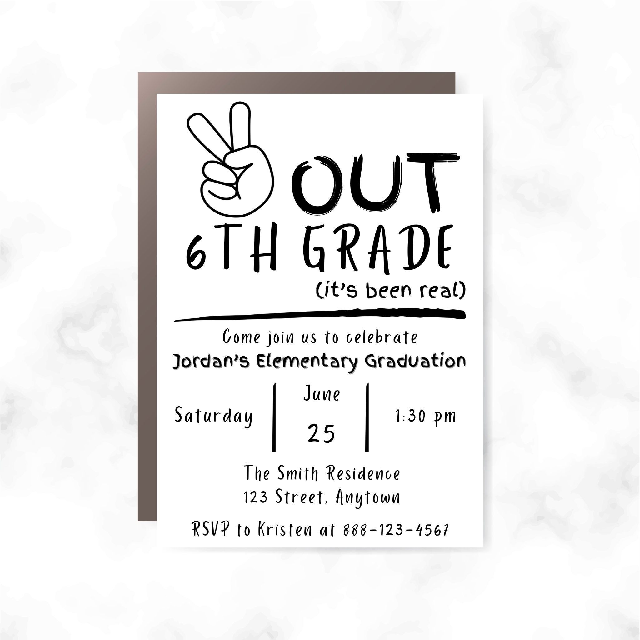 Elementary School Graduation Invitation Peace Out Editable Party Invite ...