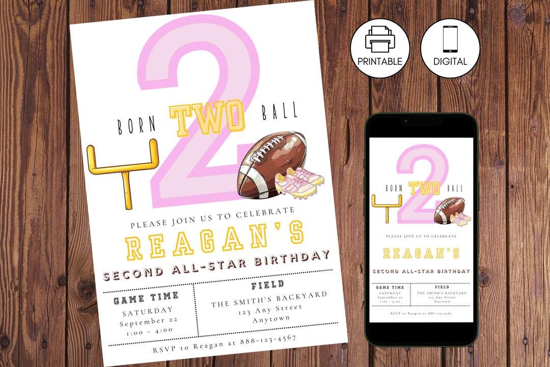 Born 2 Ball Second Birthday Football Invitation Template, Instant ...