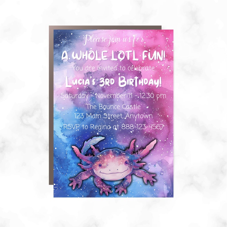 Axolotl Birthday Invitation Template Girls, Galaxy With Stars, Outer ...