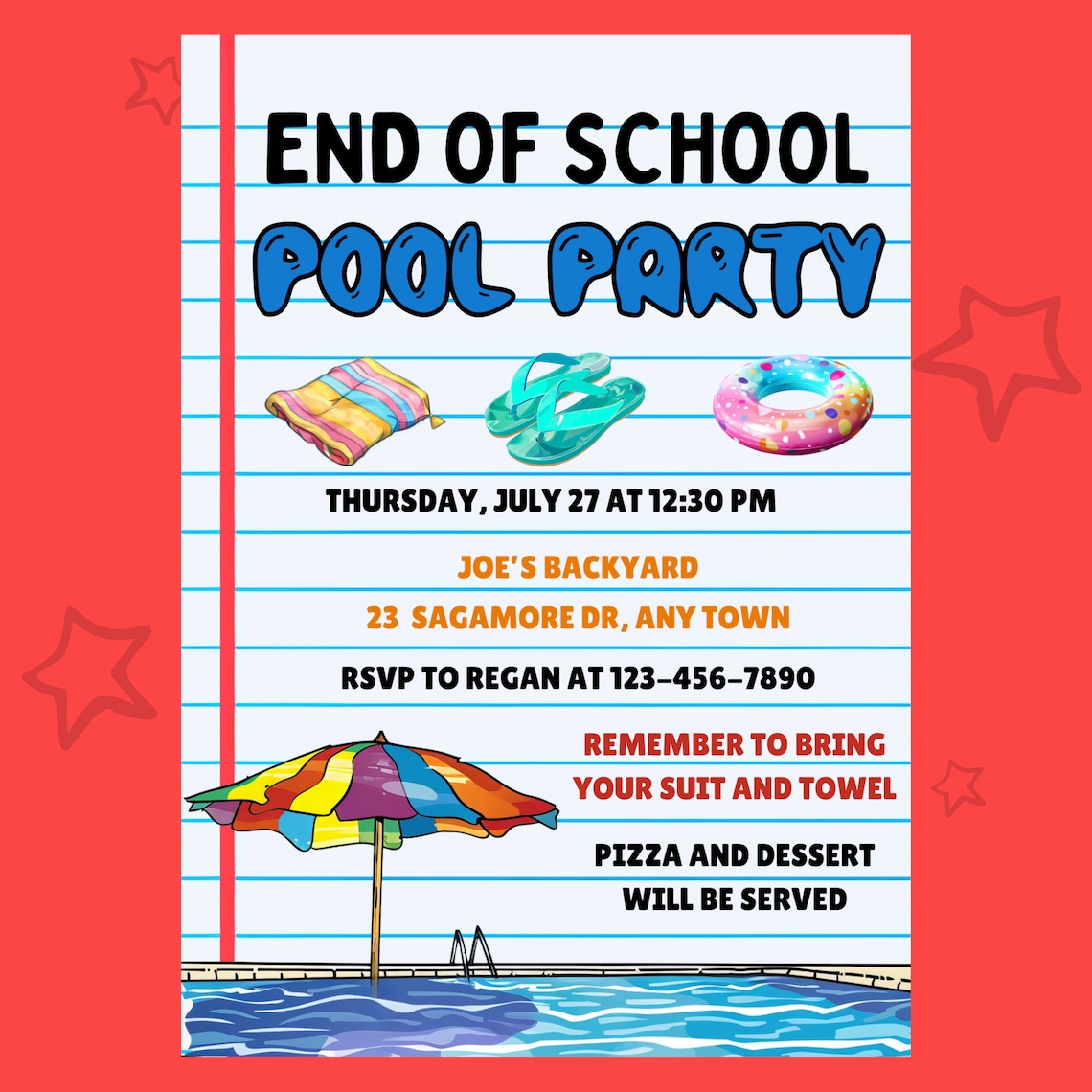 End of School Year Pool Party Invitation, Last Day of School ...
