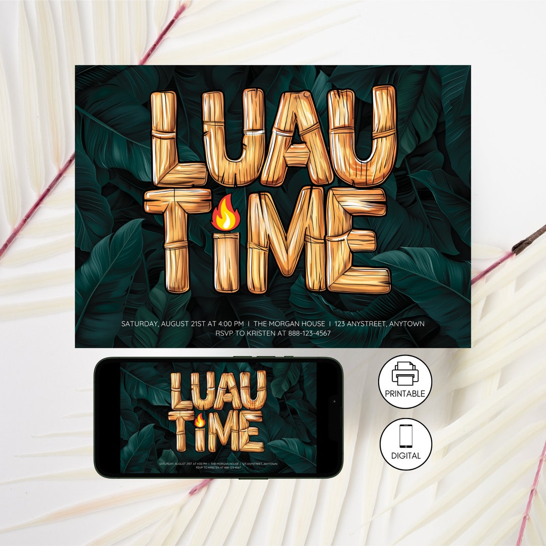 Luau Party Flyer Template, Tropical Hawaiian Theme Summer Party ...