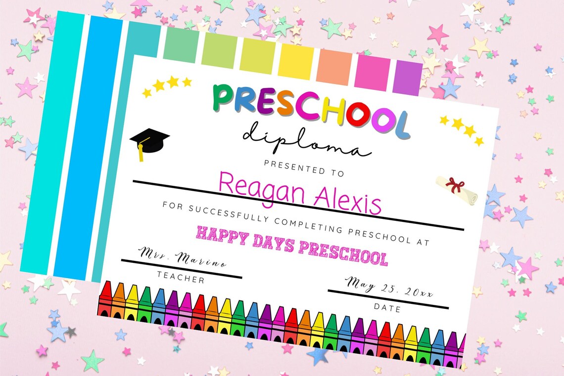 Preschool Graduation Diploma Certificate, Editable Teacher Resources ...