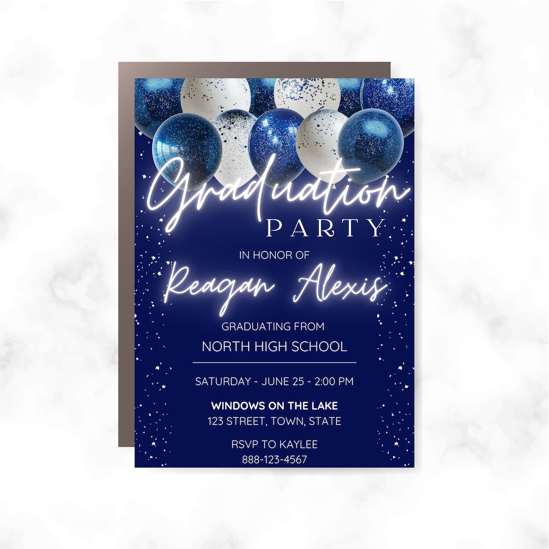 Blue & White Graduation Invite Grad Announcement Grad Party Invitations ...