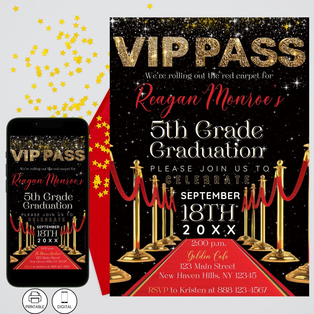 5th Grade Graduation Invitation, Grad Announcement Invite, Instant ...