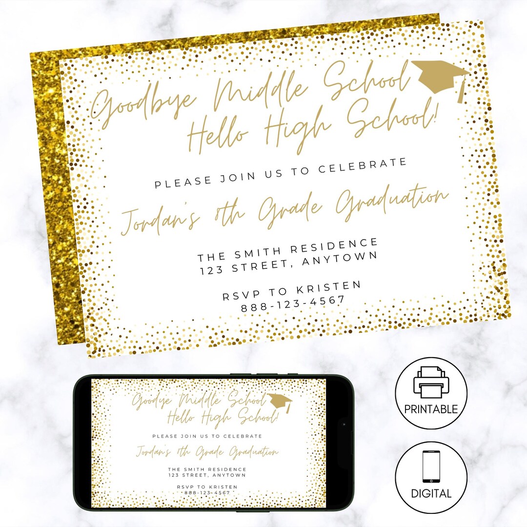 Middle School Graduation Invitation | Goodbye Middle School | Editable ...