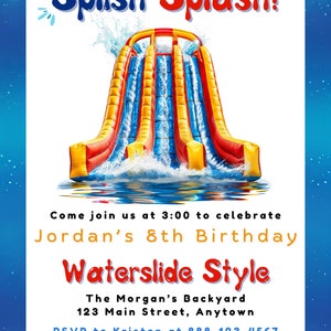 Waterslide Birthday Party Invitation, Water Slide Splash Pad Invite ...