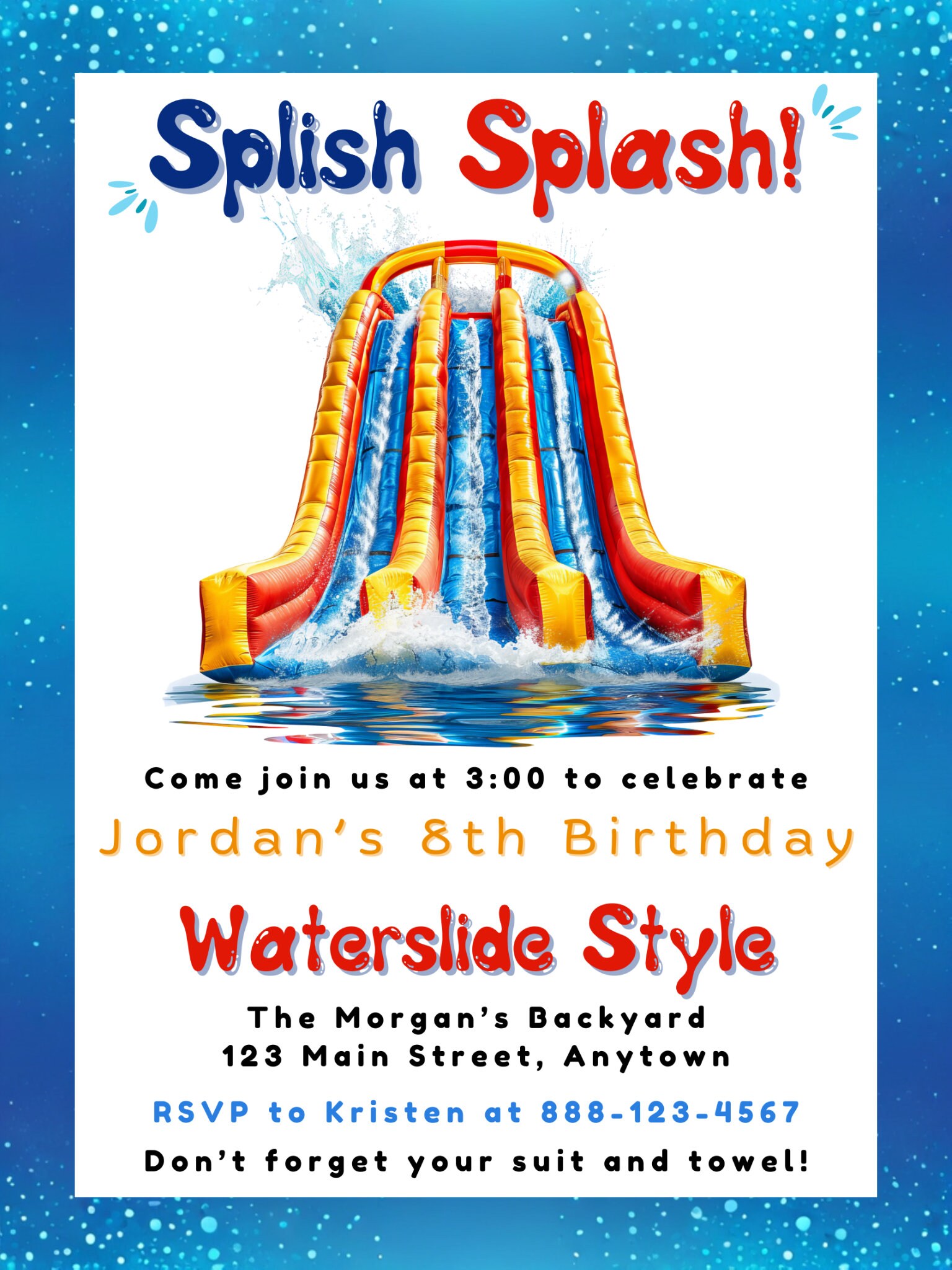 Waterslide Birthday Party Invitation, Water Slide Splash Pad Invite ...