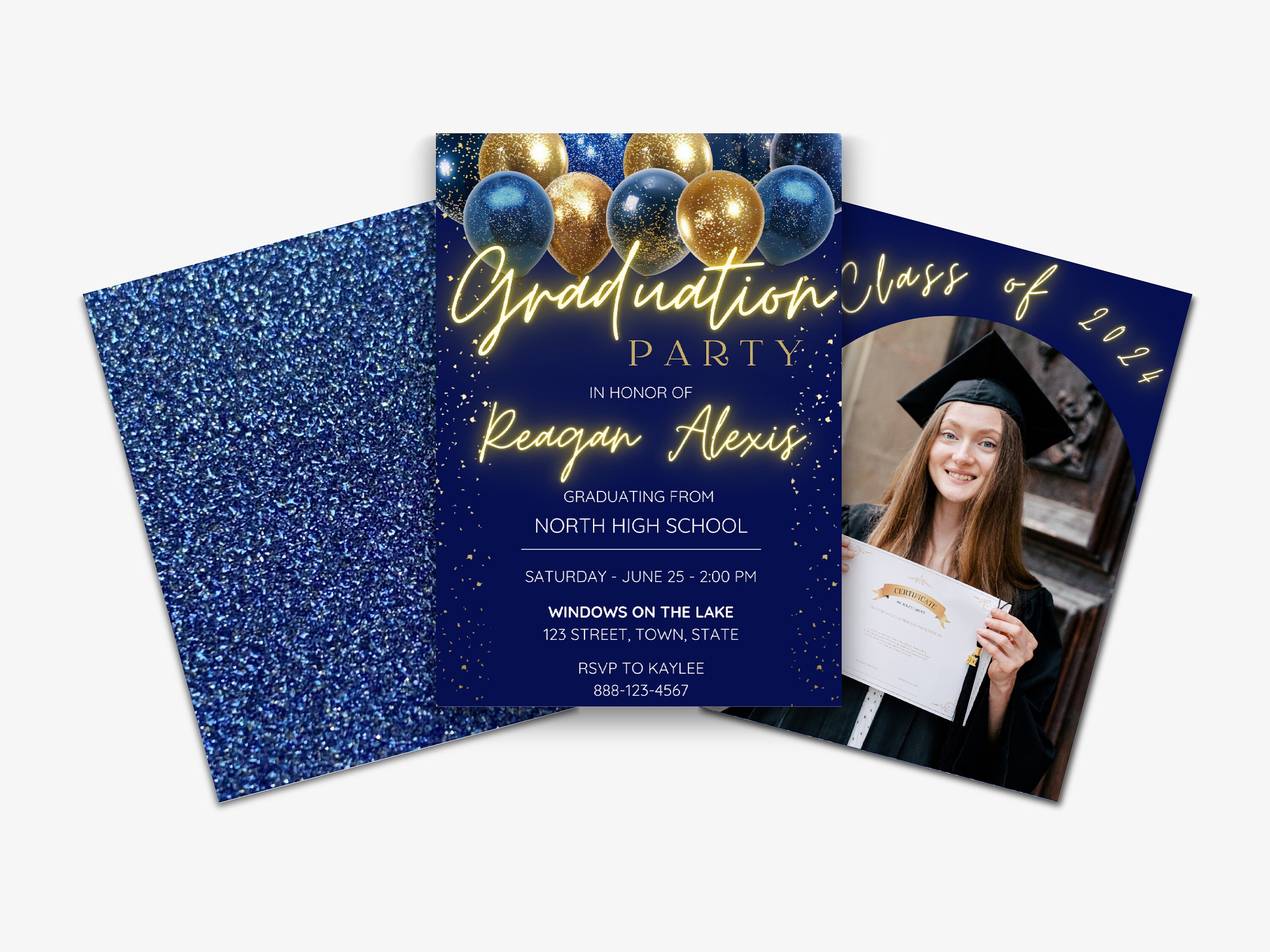 Blue & Gold Graduation Invite Grad Announcement Grad Party Invitations ...