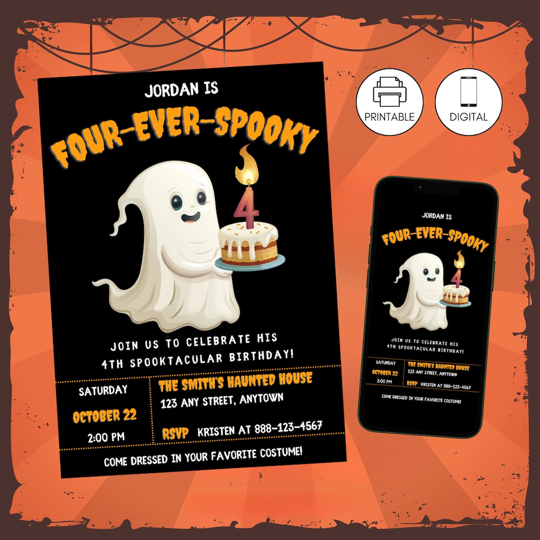 Halloween Four Ever Spooky Birthday Party Invitation Template, Editable ...