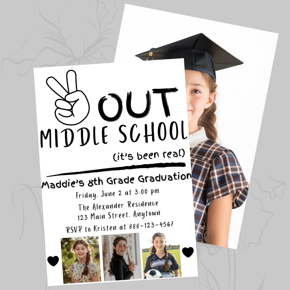 Middle School Graduation Invitation | Peace Out | Editable Party Invite ...