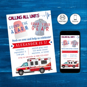 First Responders Birthday Party Invitation Template, EMT Ambulance ...