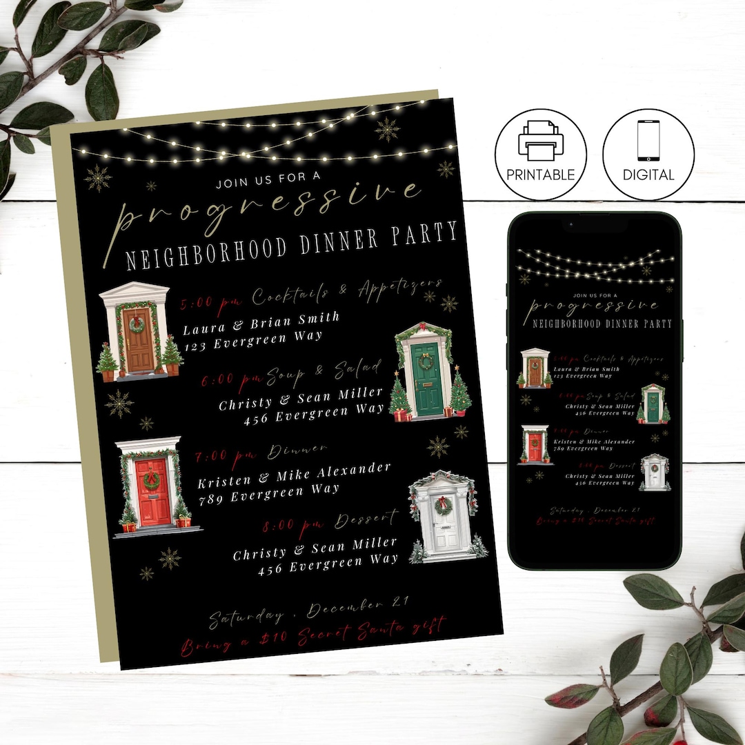 Progressive Christmas Dinner Party Invitation, Neighborhood Invite ...
