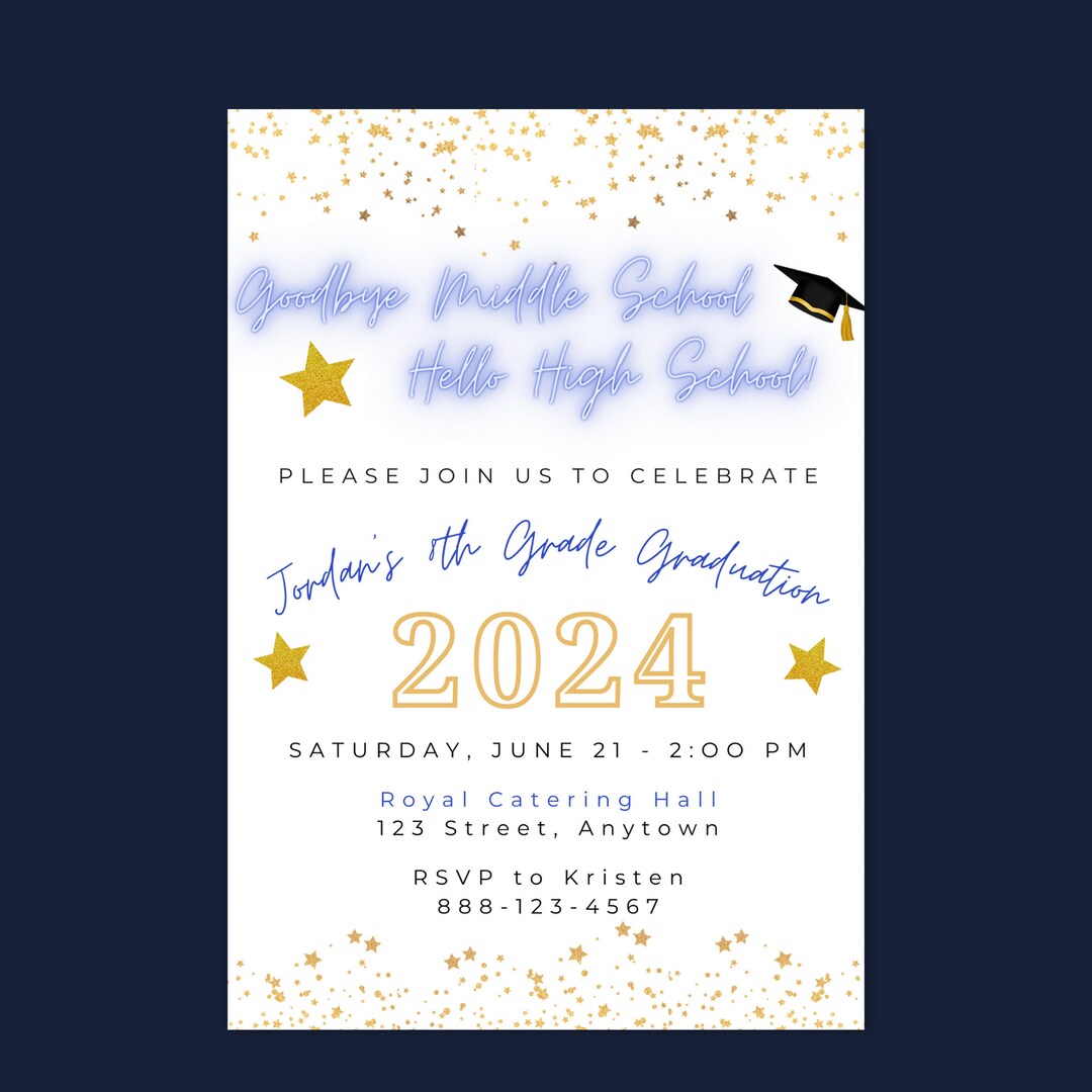 Middle School Graduation Invitation | Goodbye Middle School | Editable ...