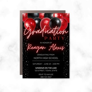Black & Red Graduation Invite Grad Announcement Grad Party Invitations ...