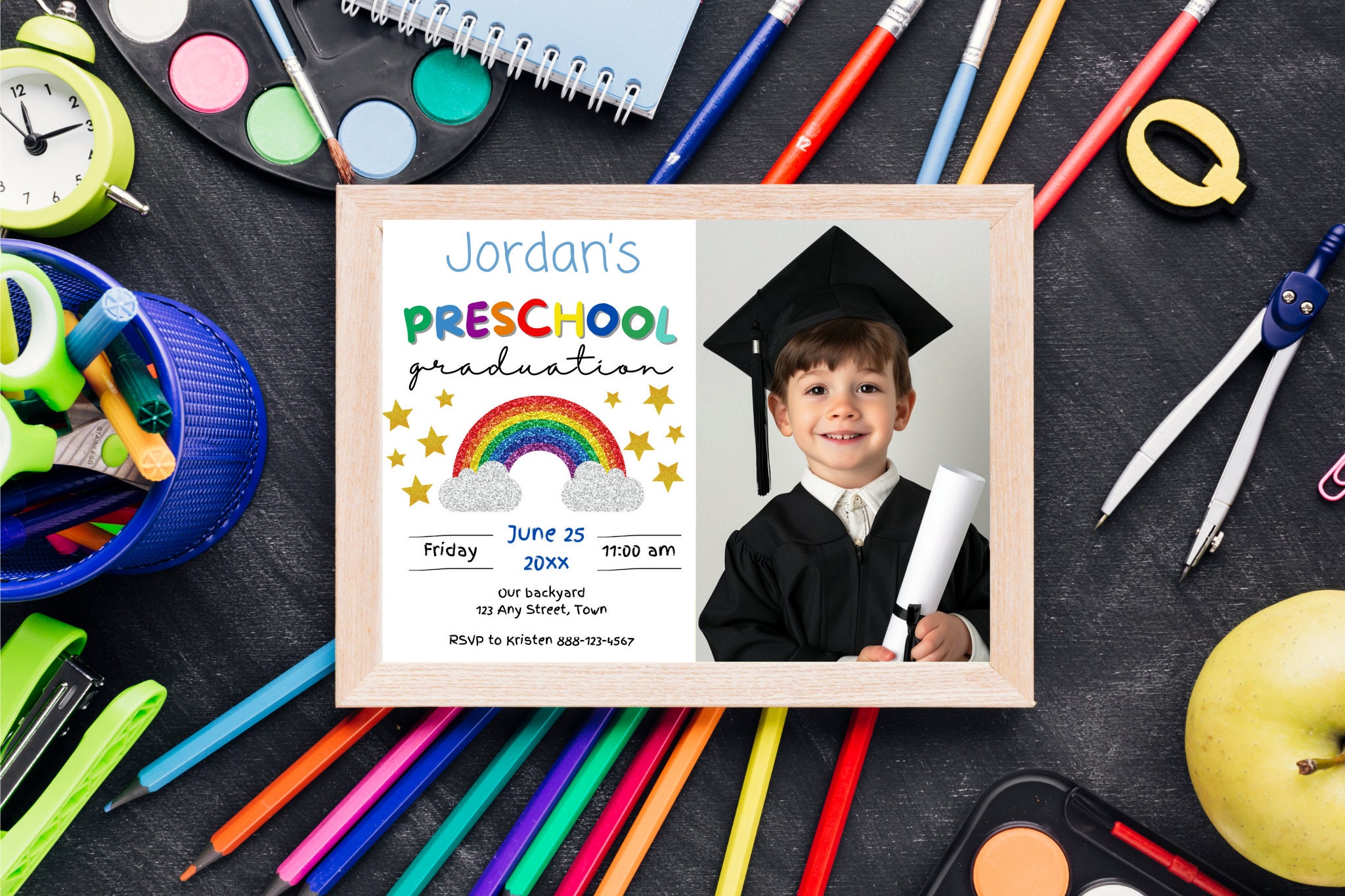 Pre-k Graduation Party Invitation Preschool Ceremony Boy Invite Photo ...