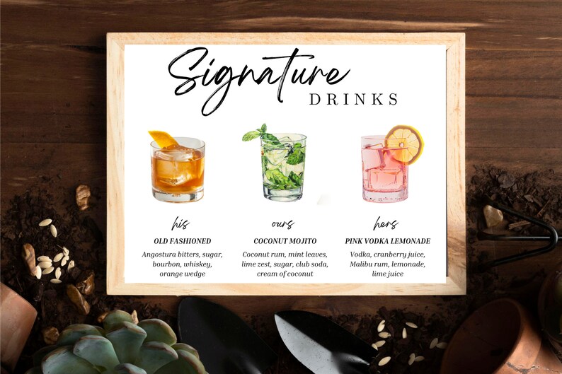 Signature Drinks His Hers Ours Sign Template, Instant Download ...