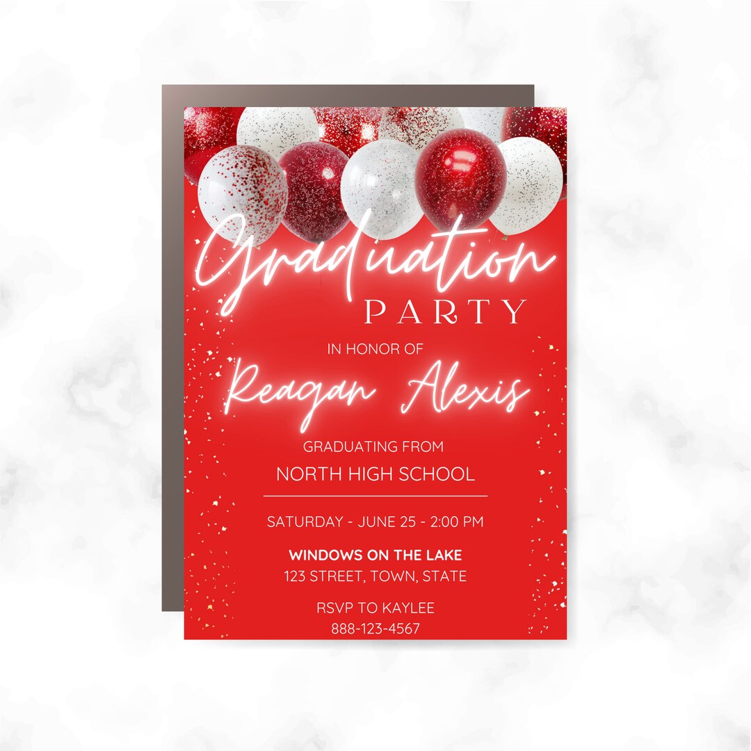 Red & White Graduation Invite | Grad Announcement | Grad Party ...