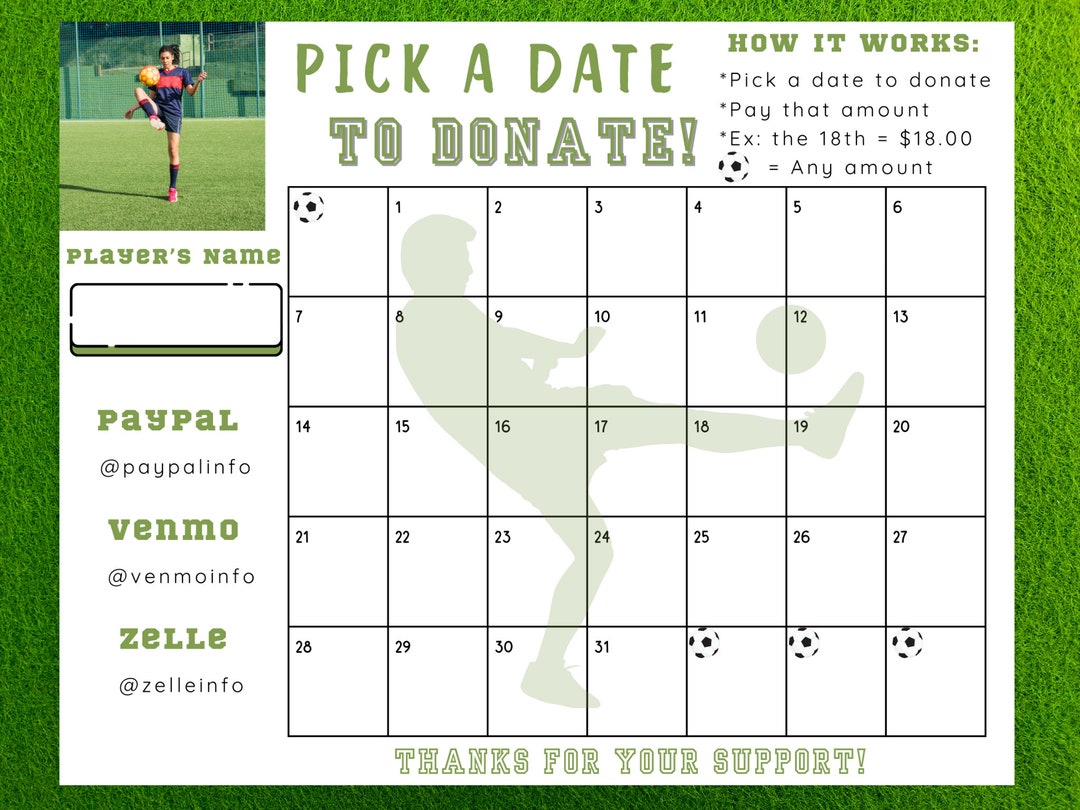 Sport Fundraiser, Printable Team Flyer, Editable Soccer Calendar ...