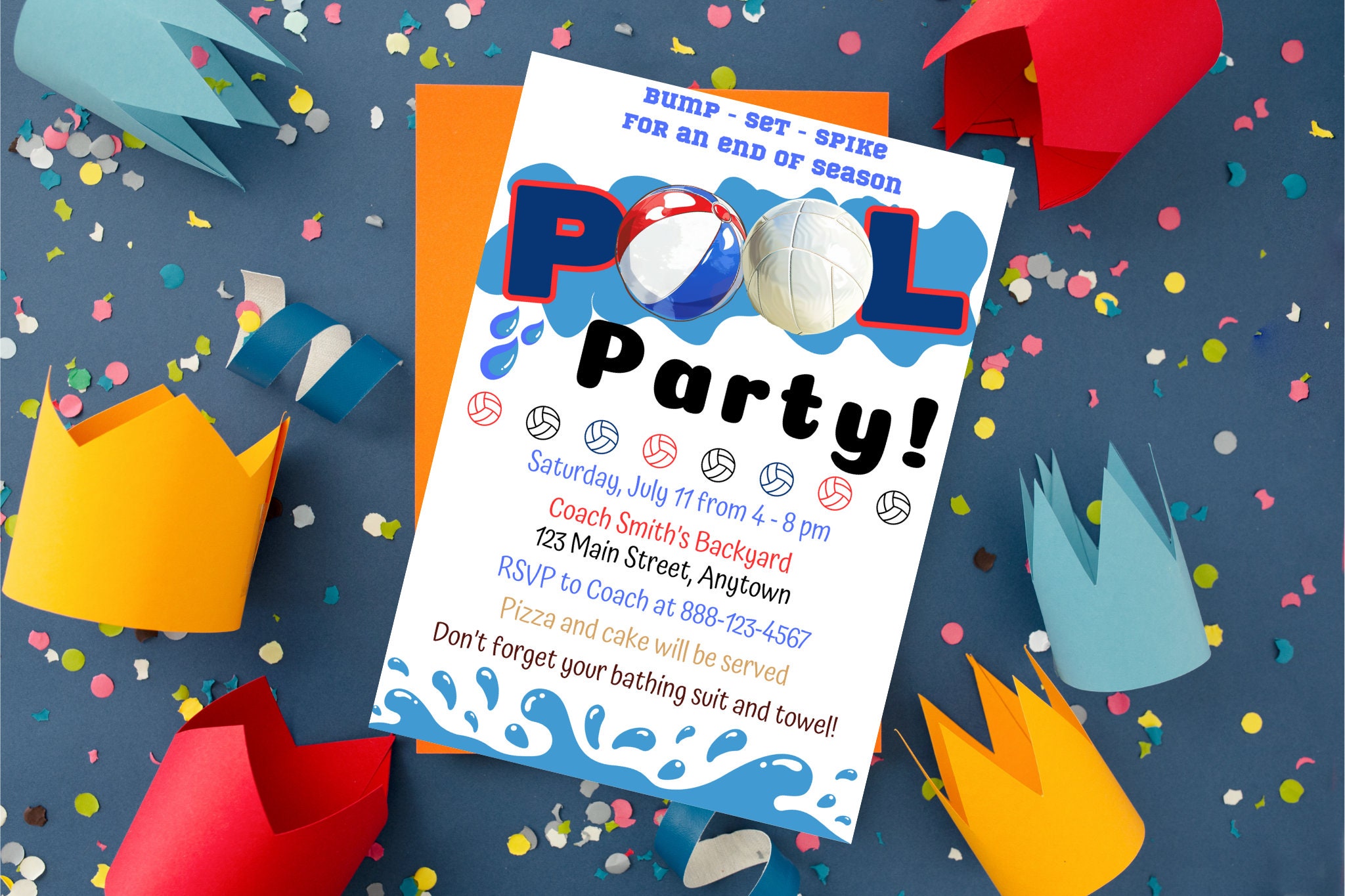 End of Season Volleyball Team Pool Party Invitation Template, BBQ ...