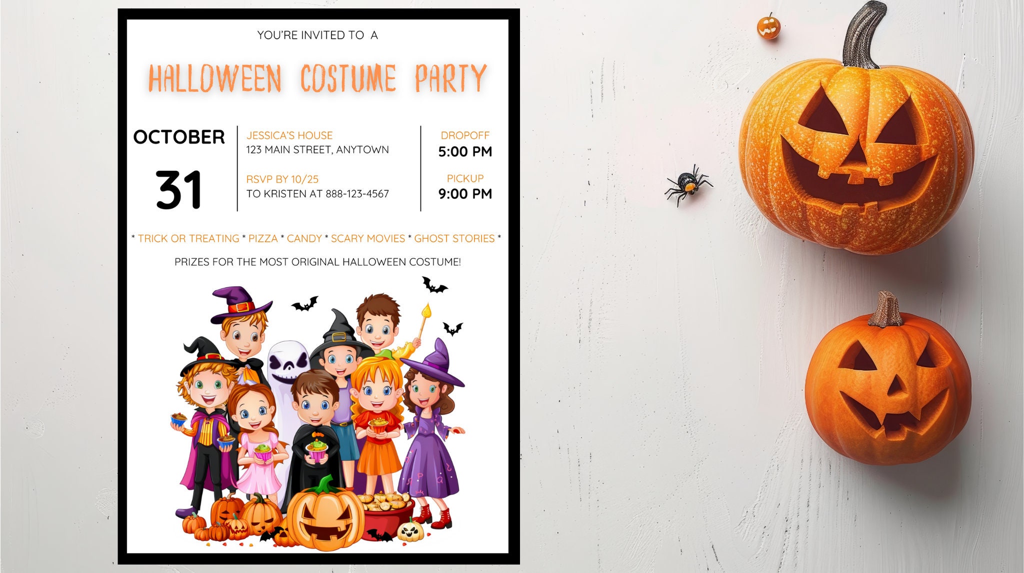 Halloween Kids Costume Party Invitation Template, Children Let's Get ...