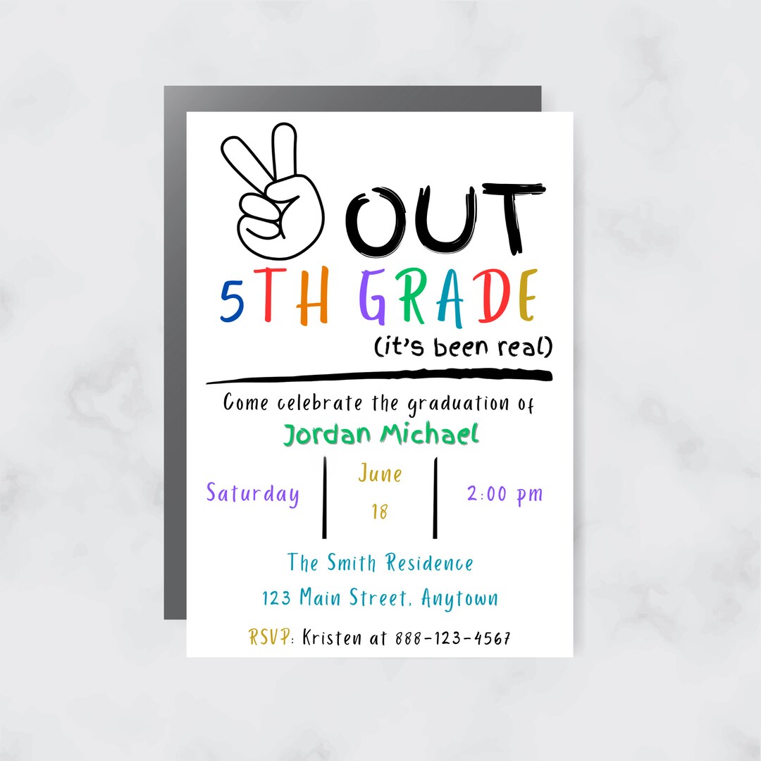 Elementary School Graduation Invitation Peace Out Editable Party Invite ...