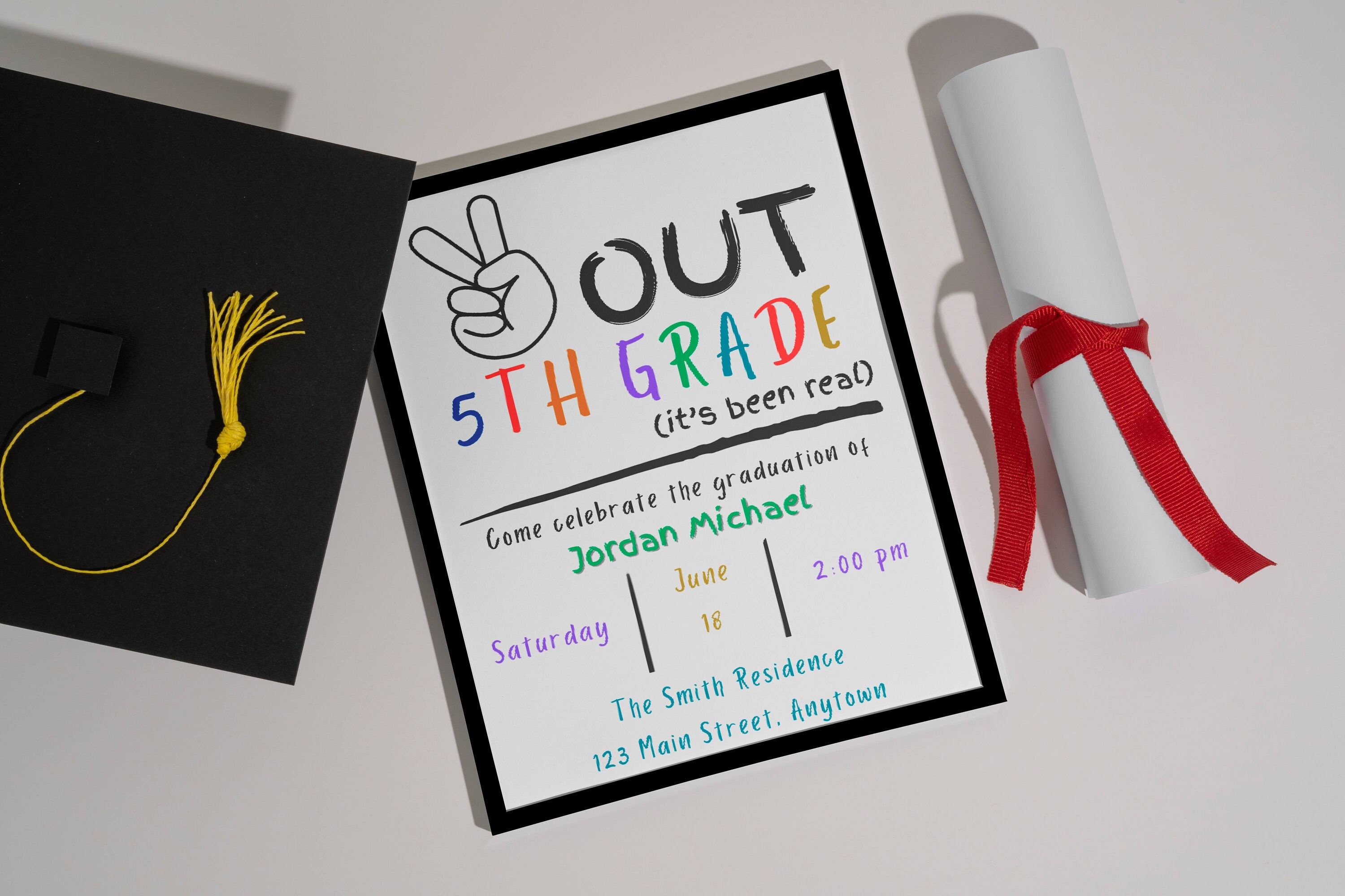 Elementary School Graduation Invitation | Peace Out | Editable Party ...