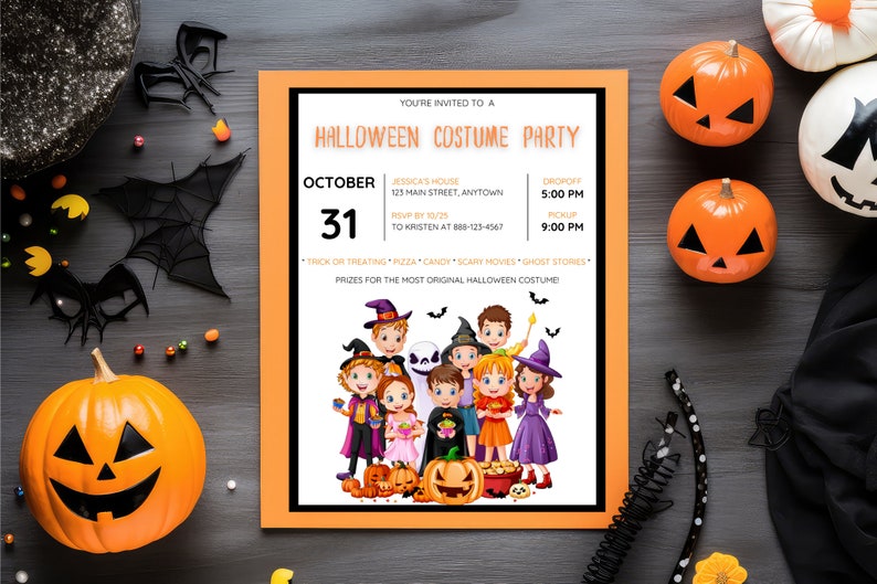 Halloween Kids Costume Party Invitation Template, Children Let's Get ...