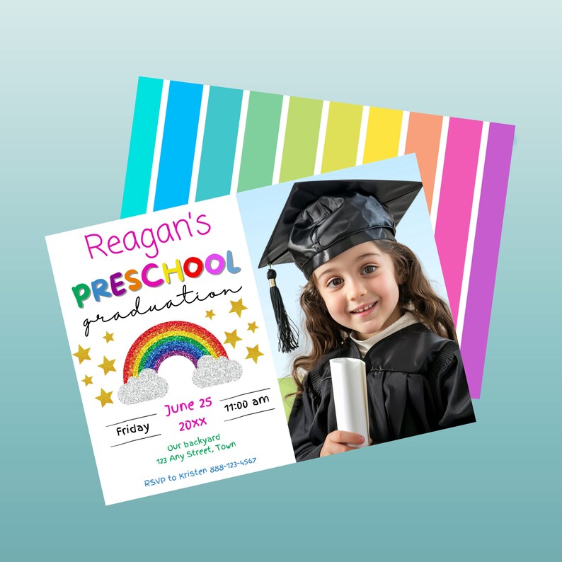 Pre-k Graduation Party Photo Invitation Template, Preschool Ceremony ...
